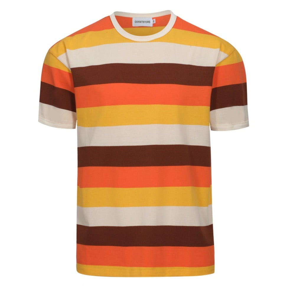 Men's Retro Sunset Stripe Tee | 70s Vintage Warm Color T-Shirt – OXKnit