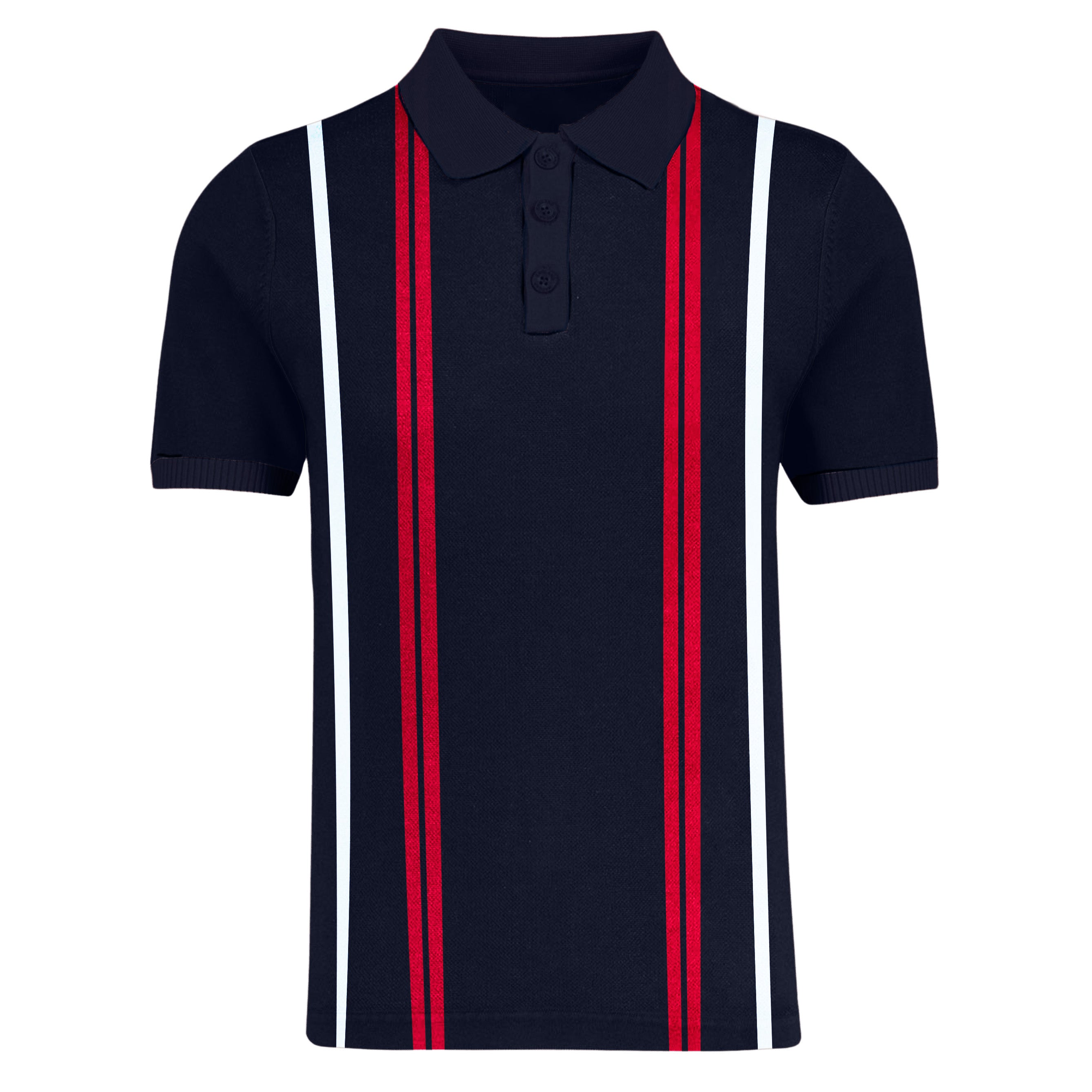 Men's dark blue and red striped knit polo shirt – OXKnit