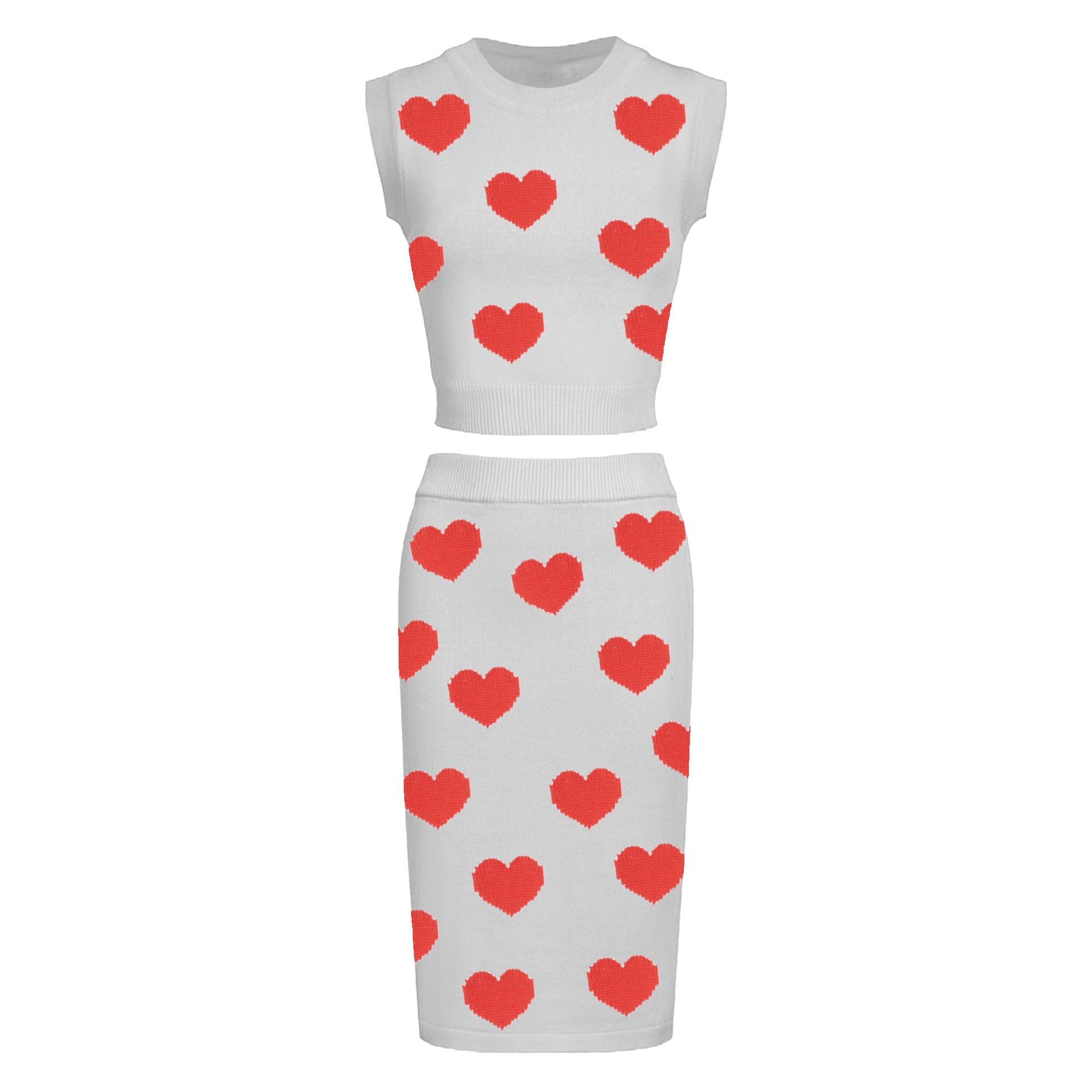 Women's white vintage love jacquard tank top skirt set – OXKnit