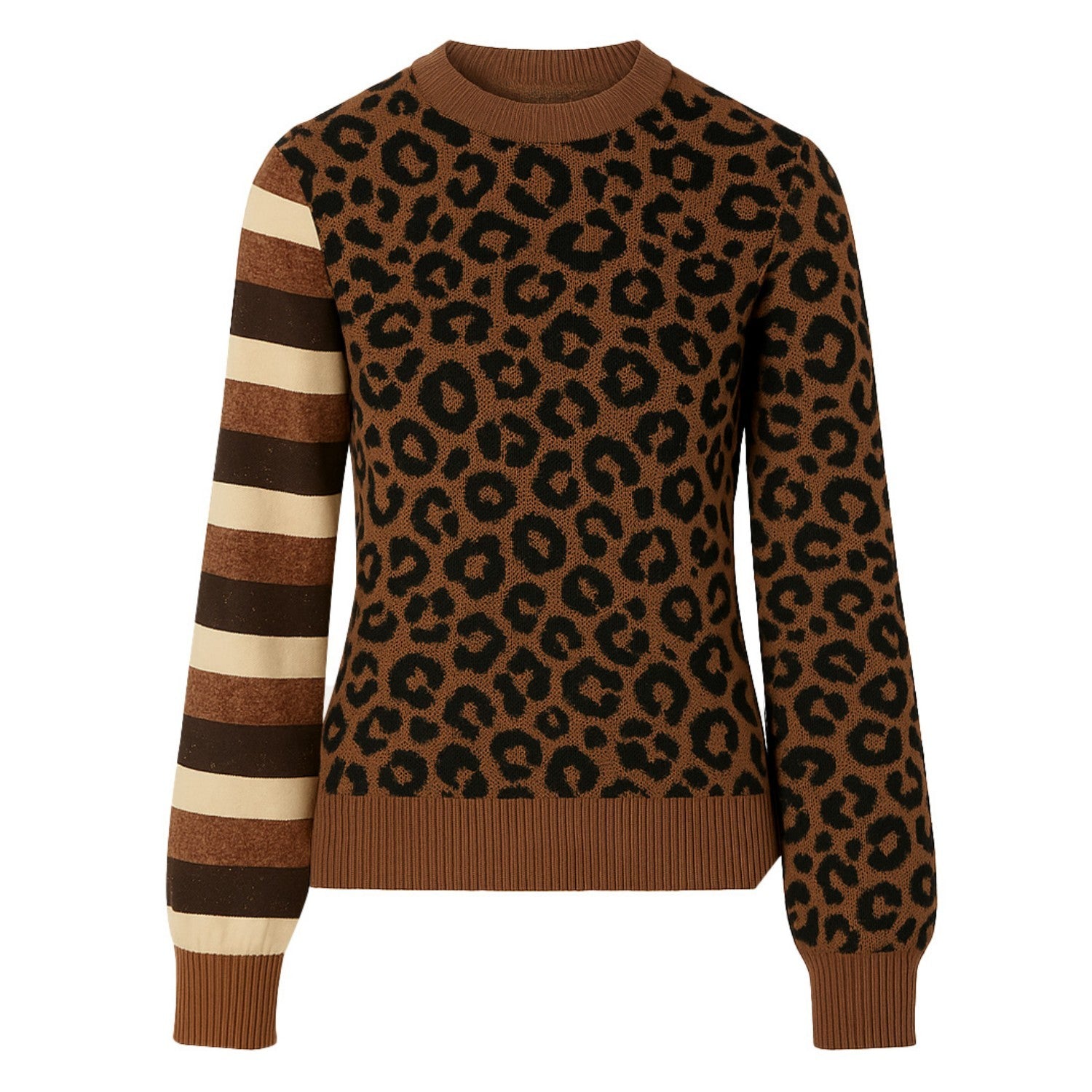 Women's brown leopard print striped classic retro knitwear - Cropped L ...