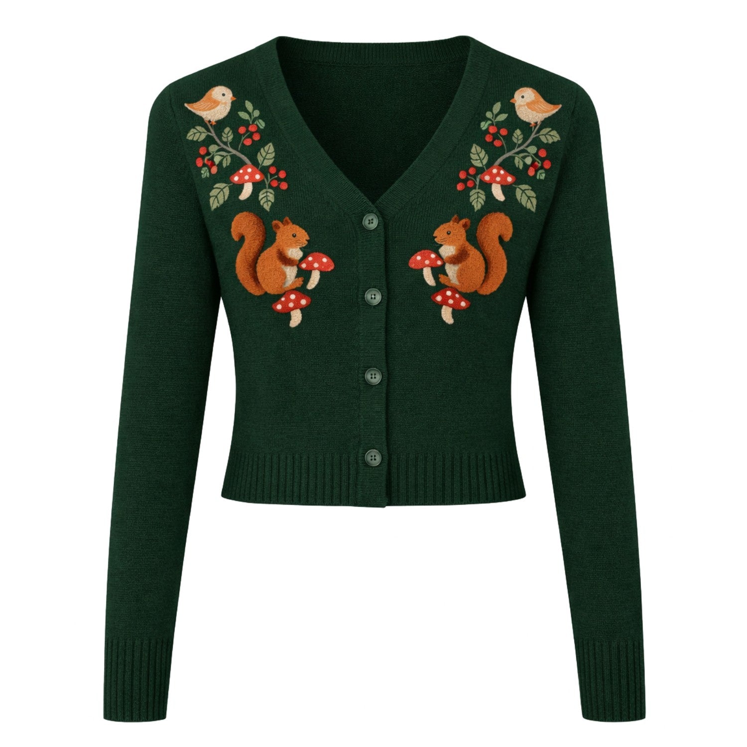 Women's green vintage embroidered knit cardigan - Cropped Length – OXKnit