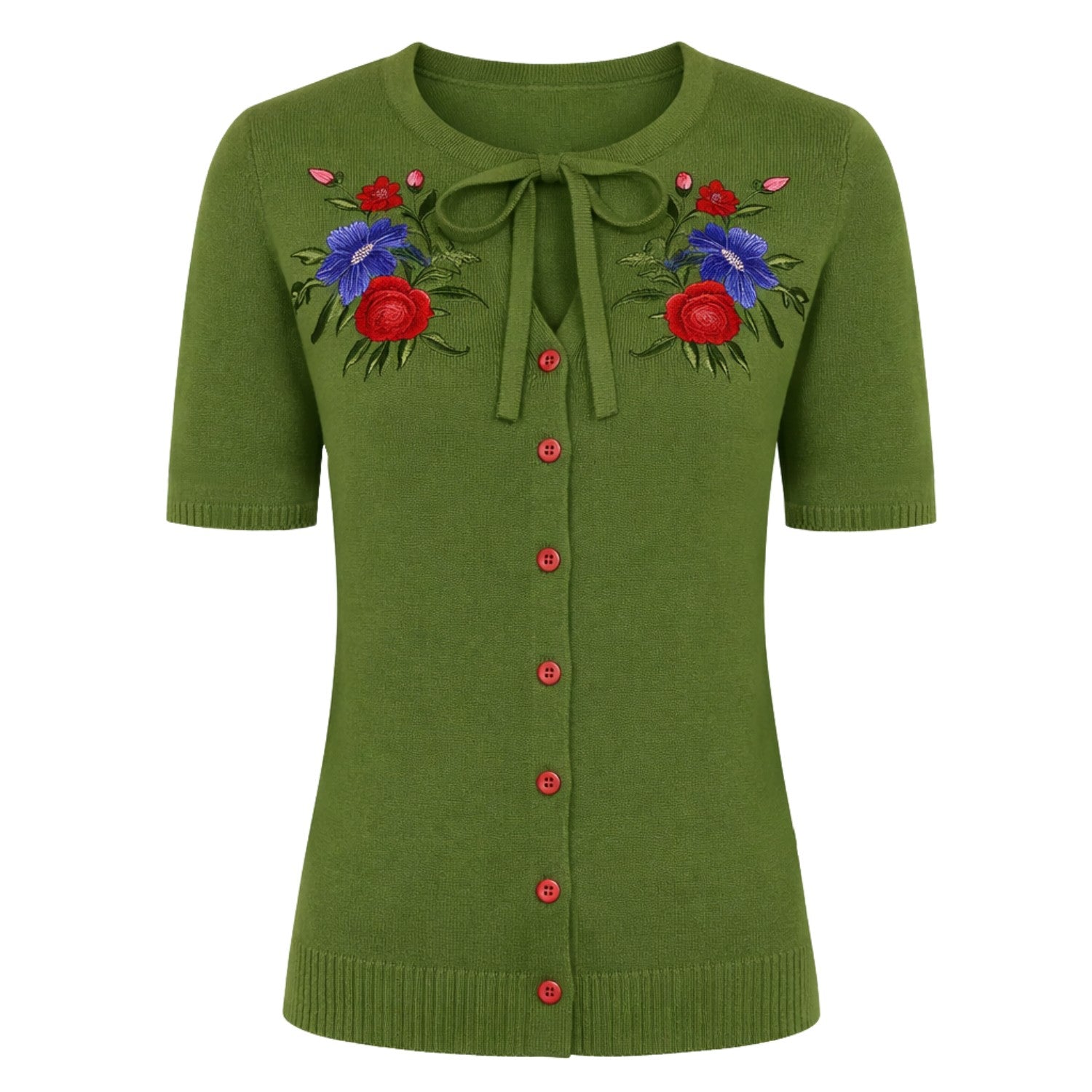Women's Green Vintage French Artistic Rose Embroidered Cardigan – OXKnit