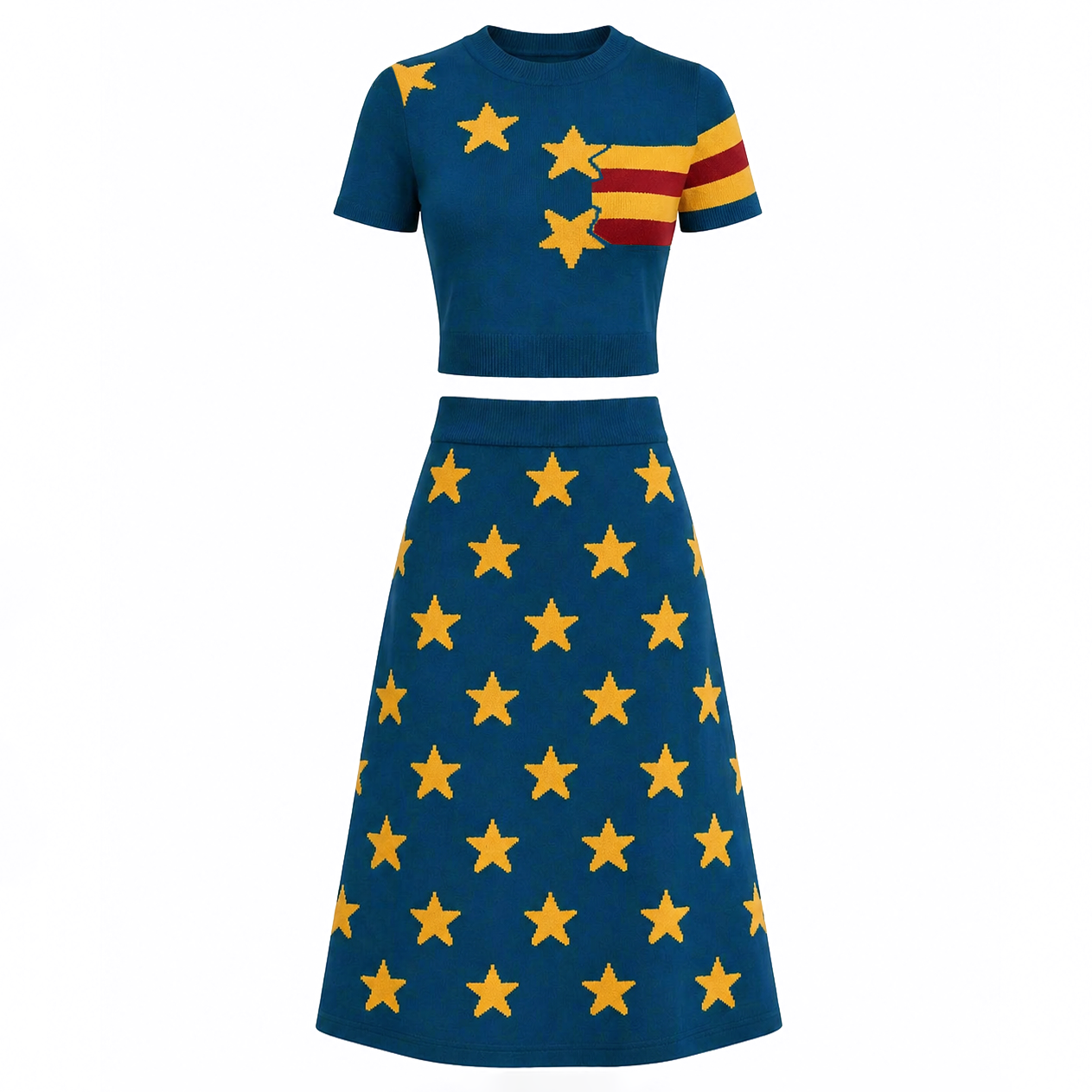 Women's Blue 60s Star Jacquard Knit Dress Set – OXKnit